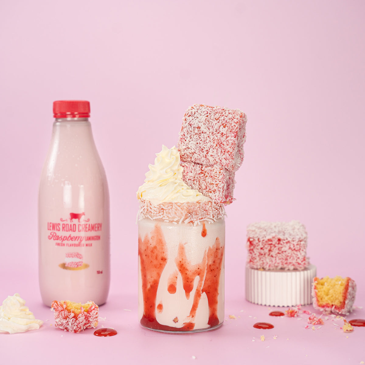 Raspberry Lamington Milkshake – Lewis Road Creamery NZ