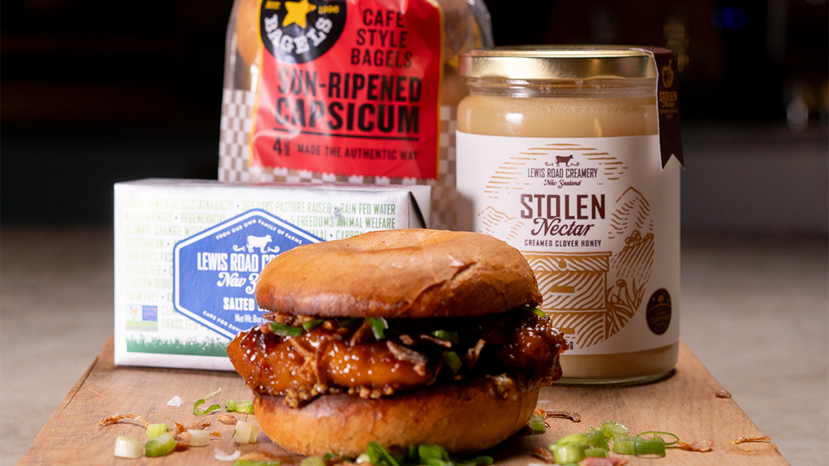 Crispy Honey Butter Chicken Bagel – Lewis Road Creamery NZ